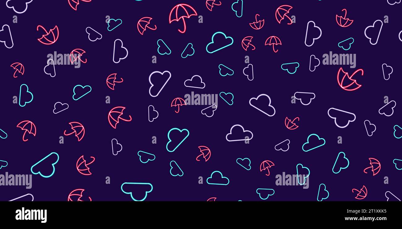 seamless pattern glowing desktop icon, neon umbrella sticker, neon ...