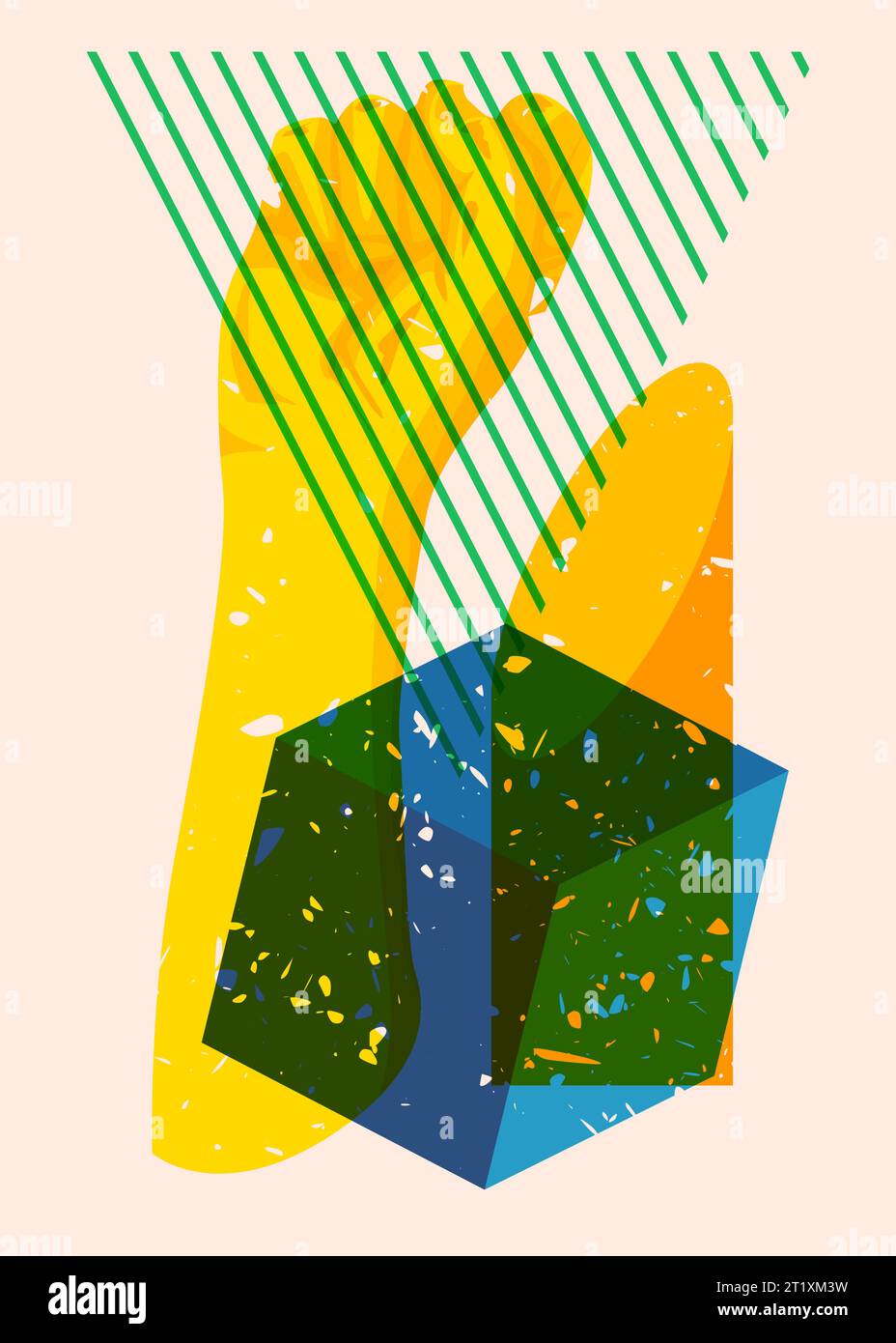 Risograph clenched, raised fists with geometric shapes, trendy riso ...