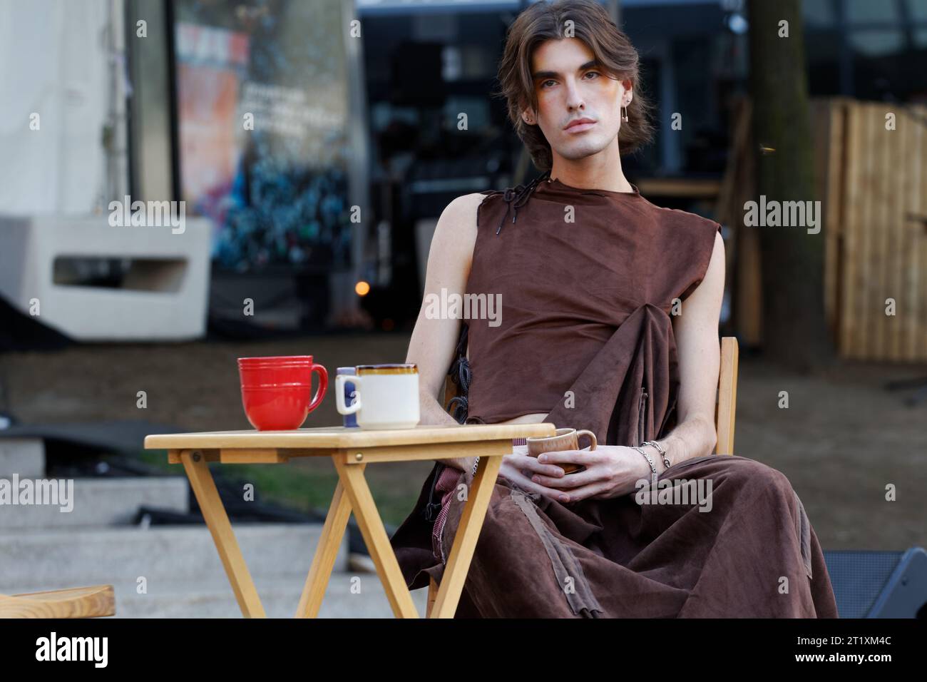 A model poses on the runaway at the Par Danika fashion show held during ...