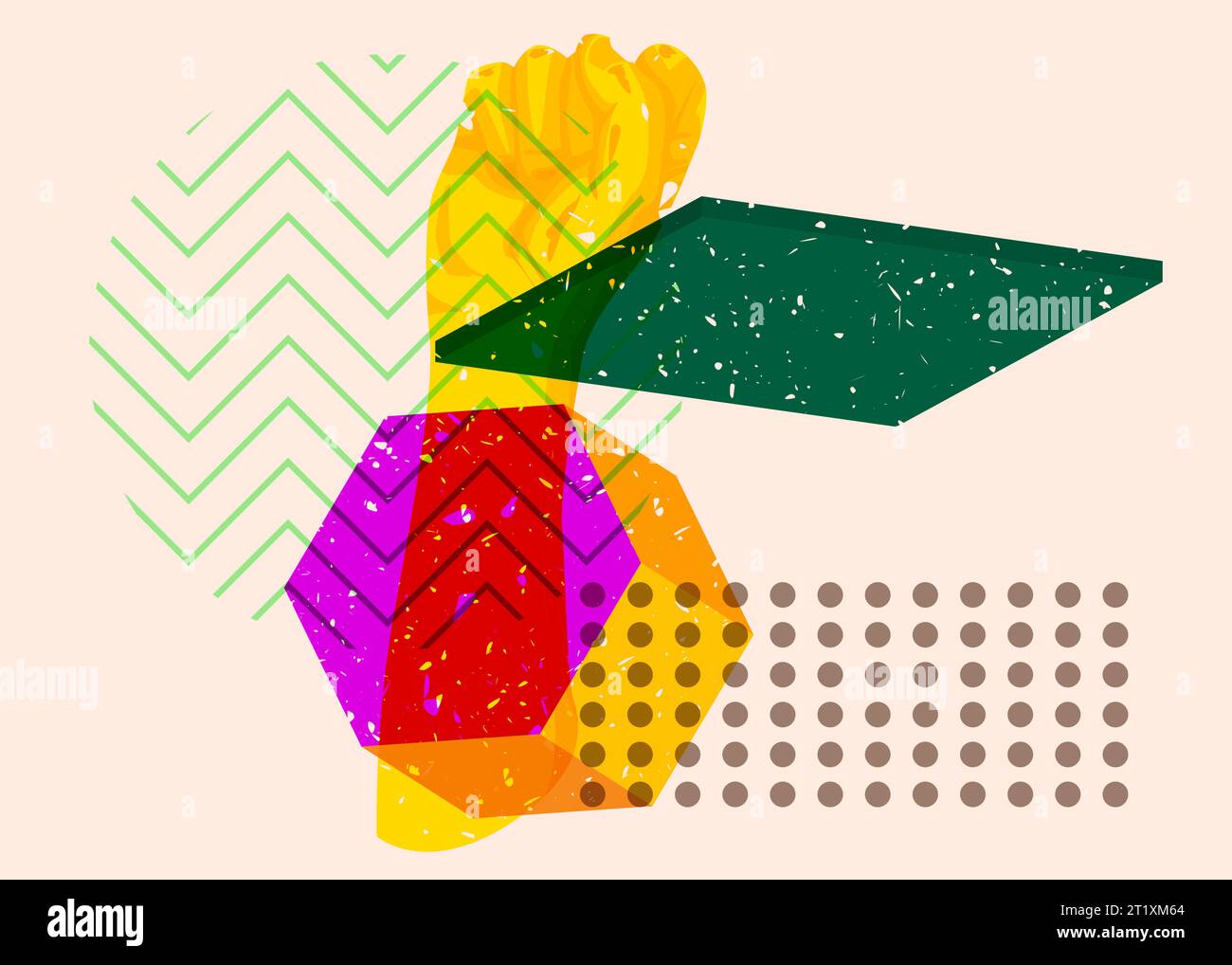 Risograph clenched, raised fists with geometric shapes, trendy riso ...