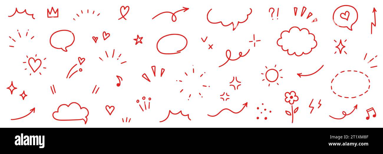Cute red line icon sketch element. Hand drawn red line sketch text ...