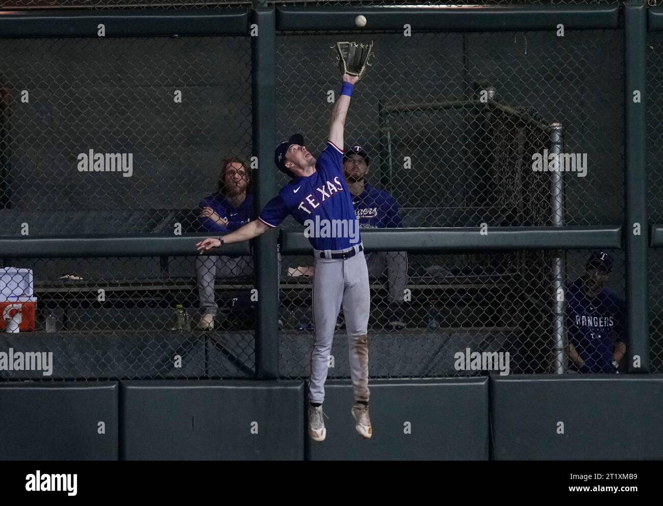 Houston, United States. 15th Oct, 2023. Texas Rangers Evan Carter makes ...
