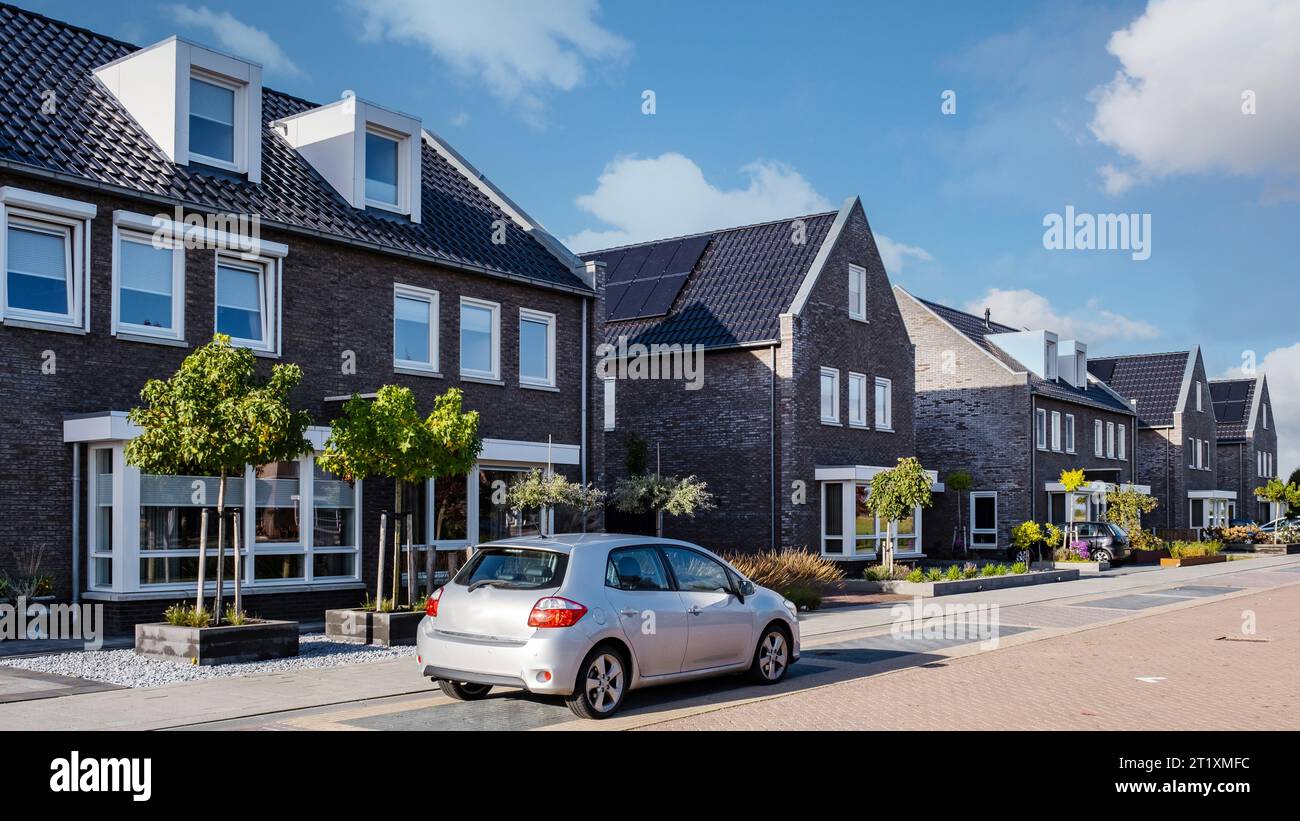 Dutch Suburban area with modern family houses, newly build modern ...