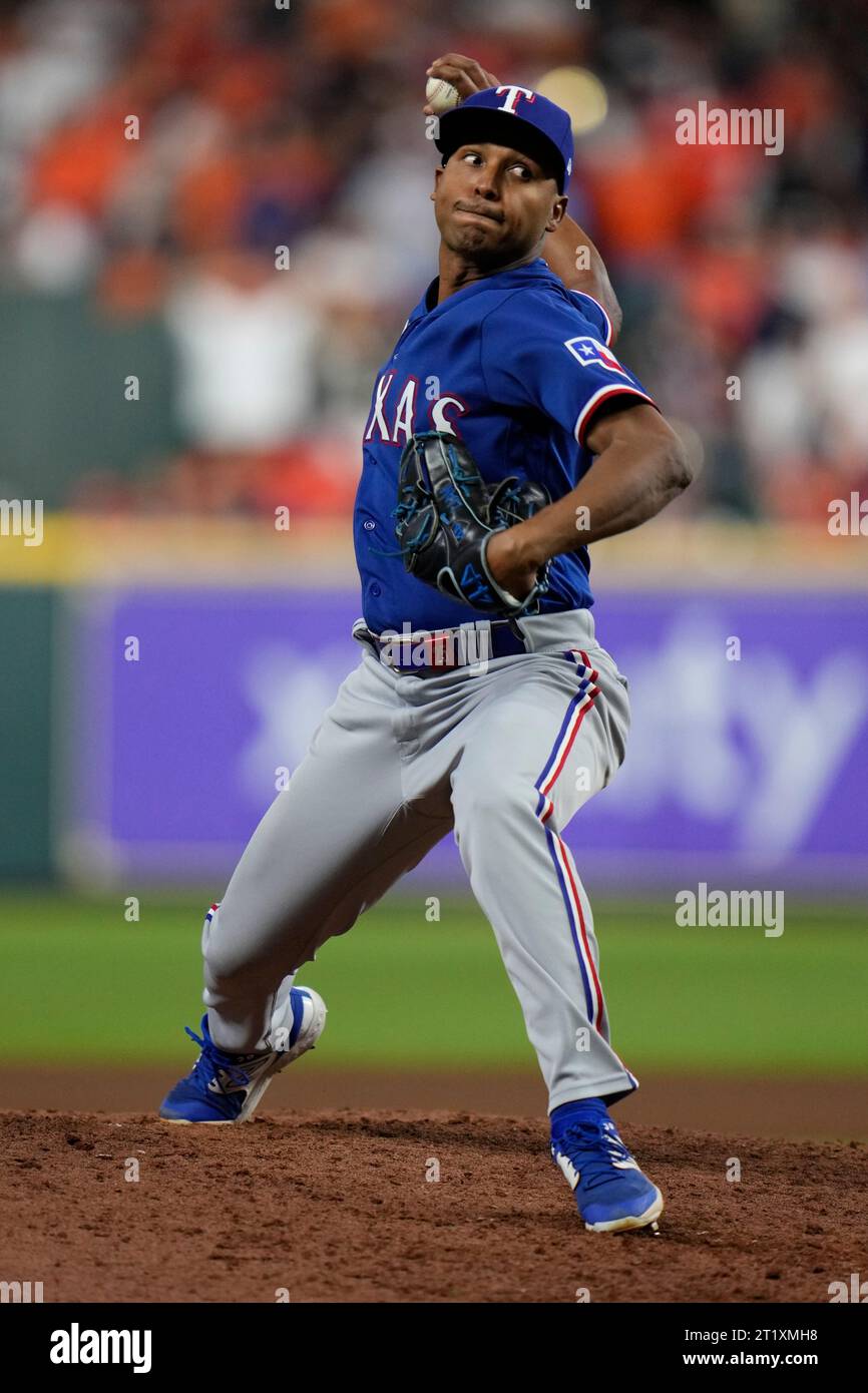 Texas Rangers relief pitcher Jose Leclerc throws during the ninth ...