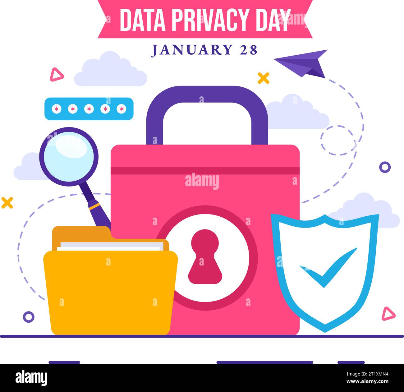 Data Privacy Day Vector Illustration on January 28 with Lock on the Screen for Shield ...