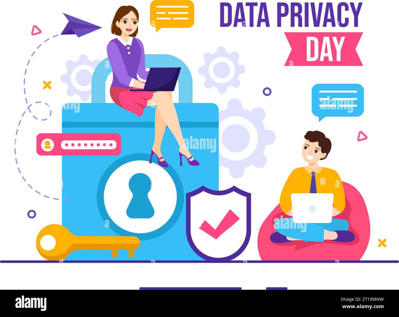 Data Privacy Day Vector Illustration on January 28 with Lock on the ...