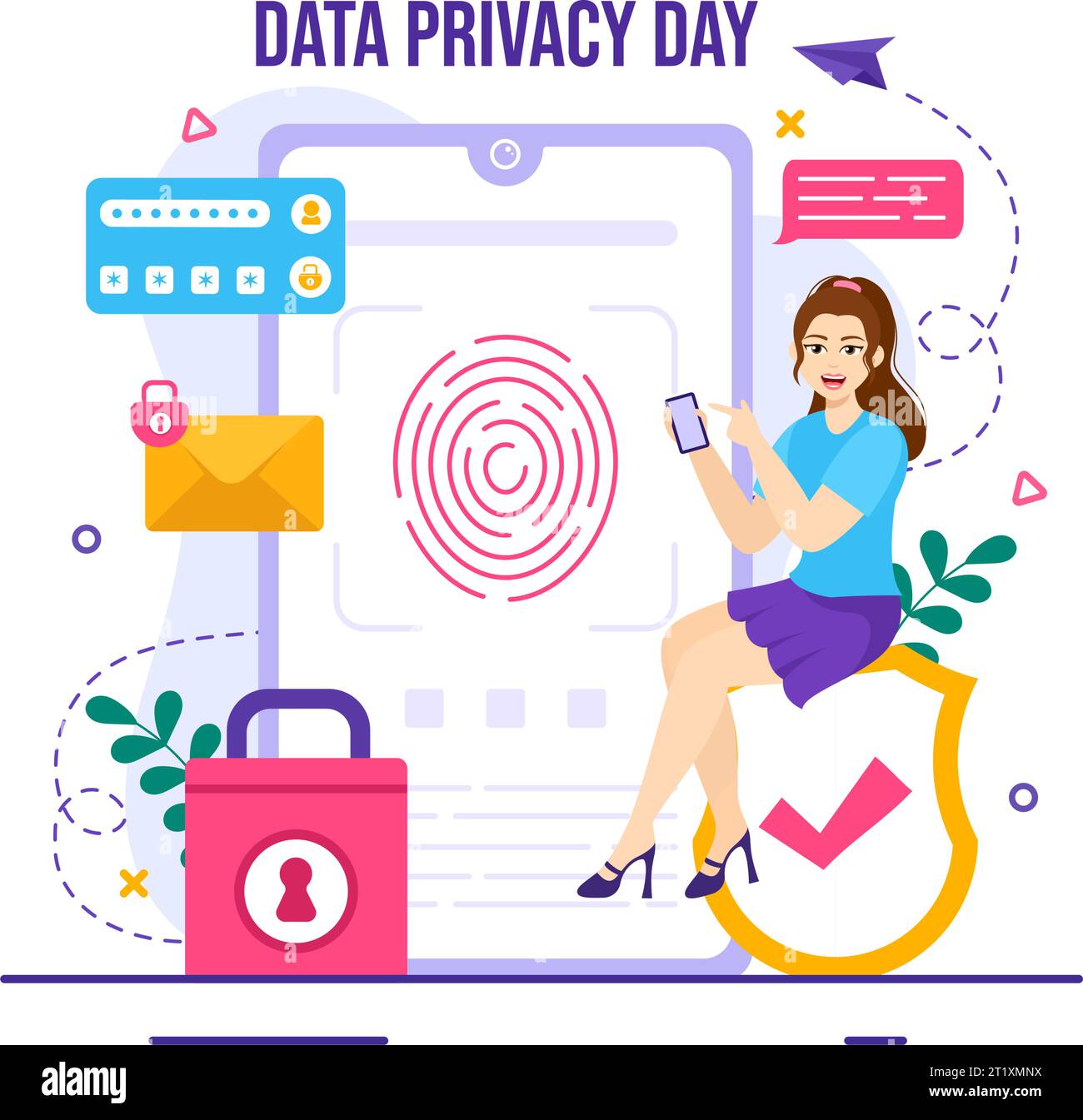 Data Privacy Day Vector Illustration on January 28 with Lock on the Screen for Shield ...