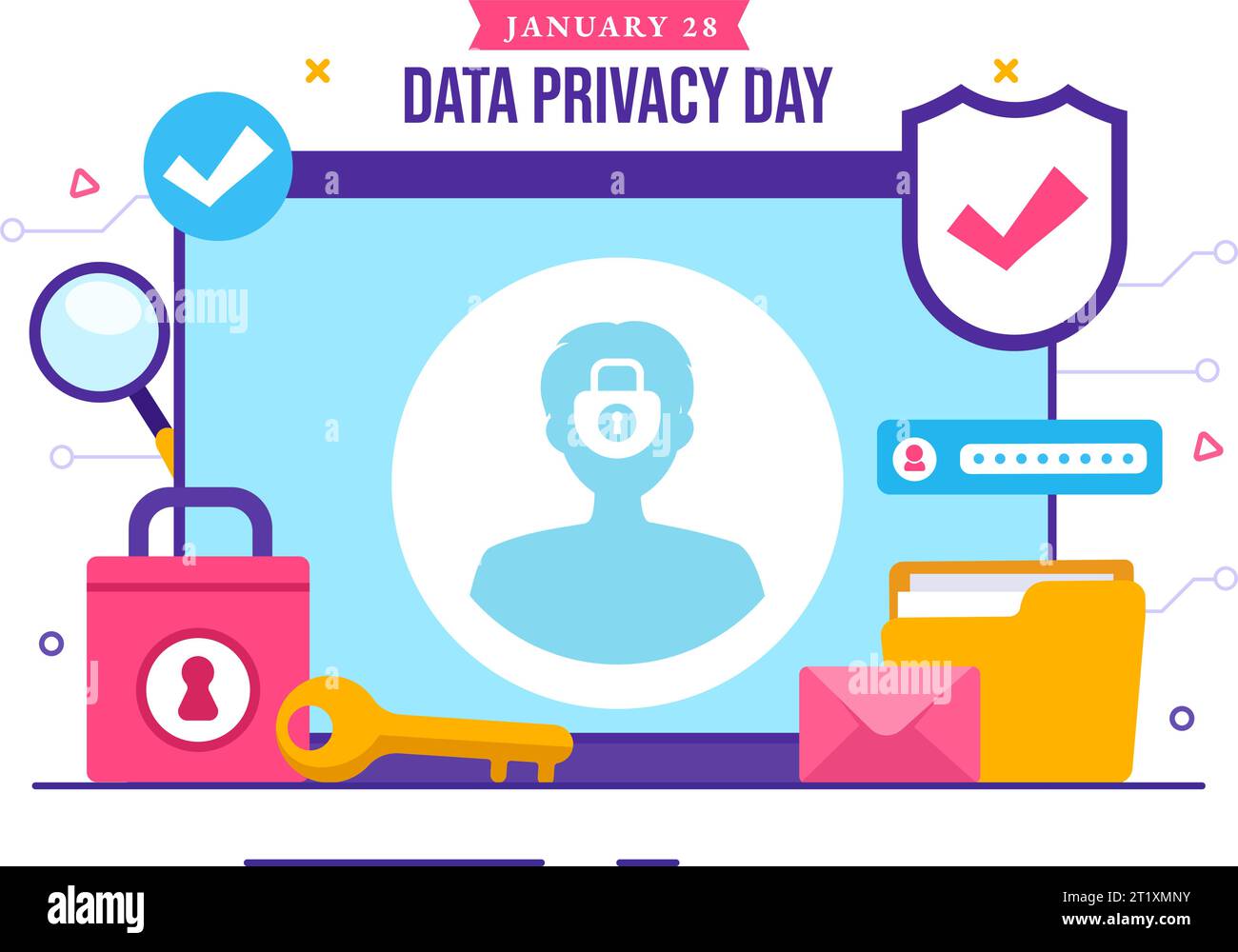 Data Privacy Day Vector Illustration on January 28 with Lock on the ...