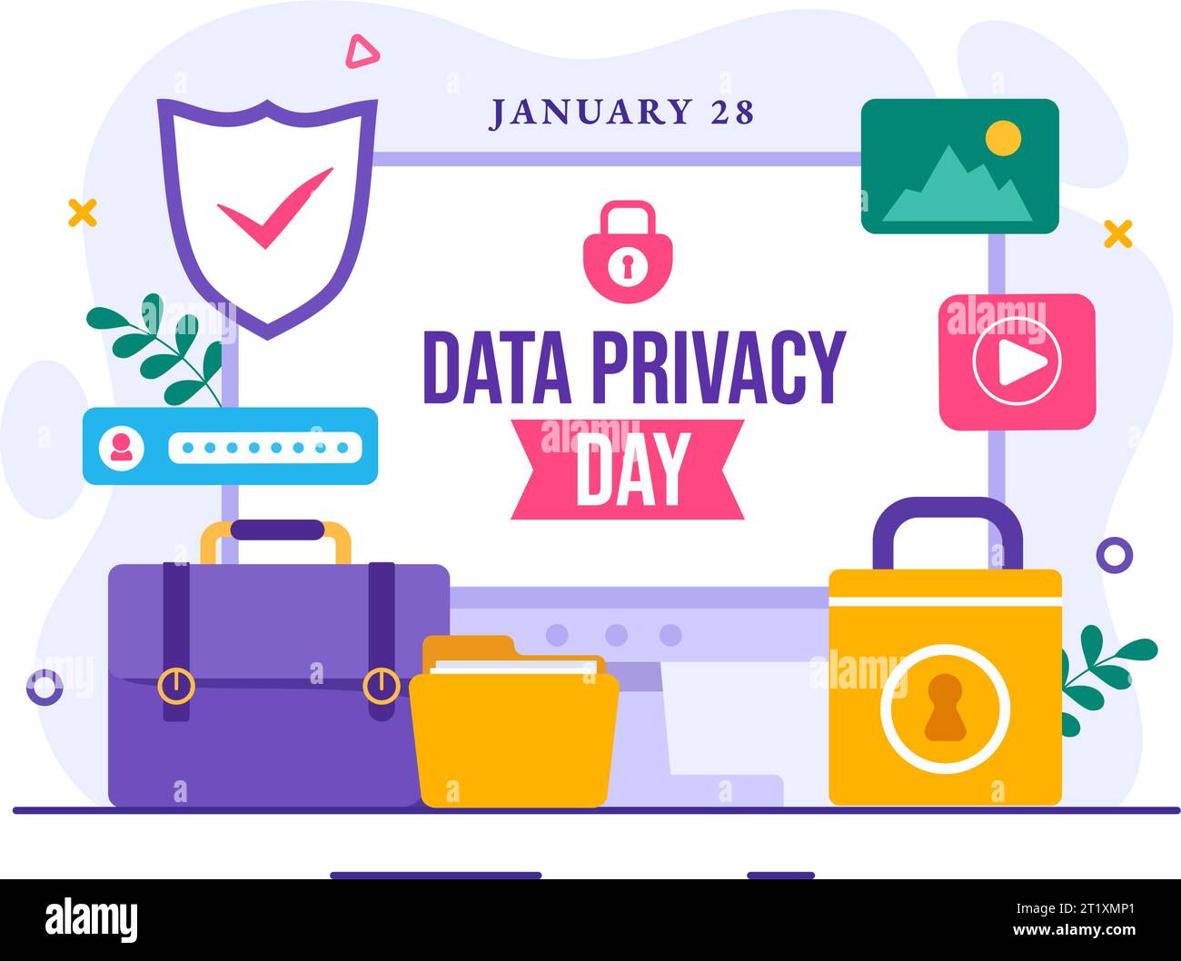 Data Privacy Day Vector Illustration on January 28 with Lock on the Screen for Shield ...