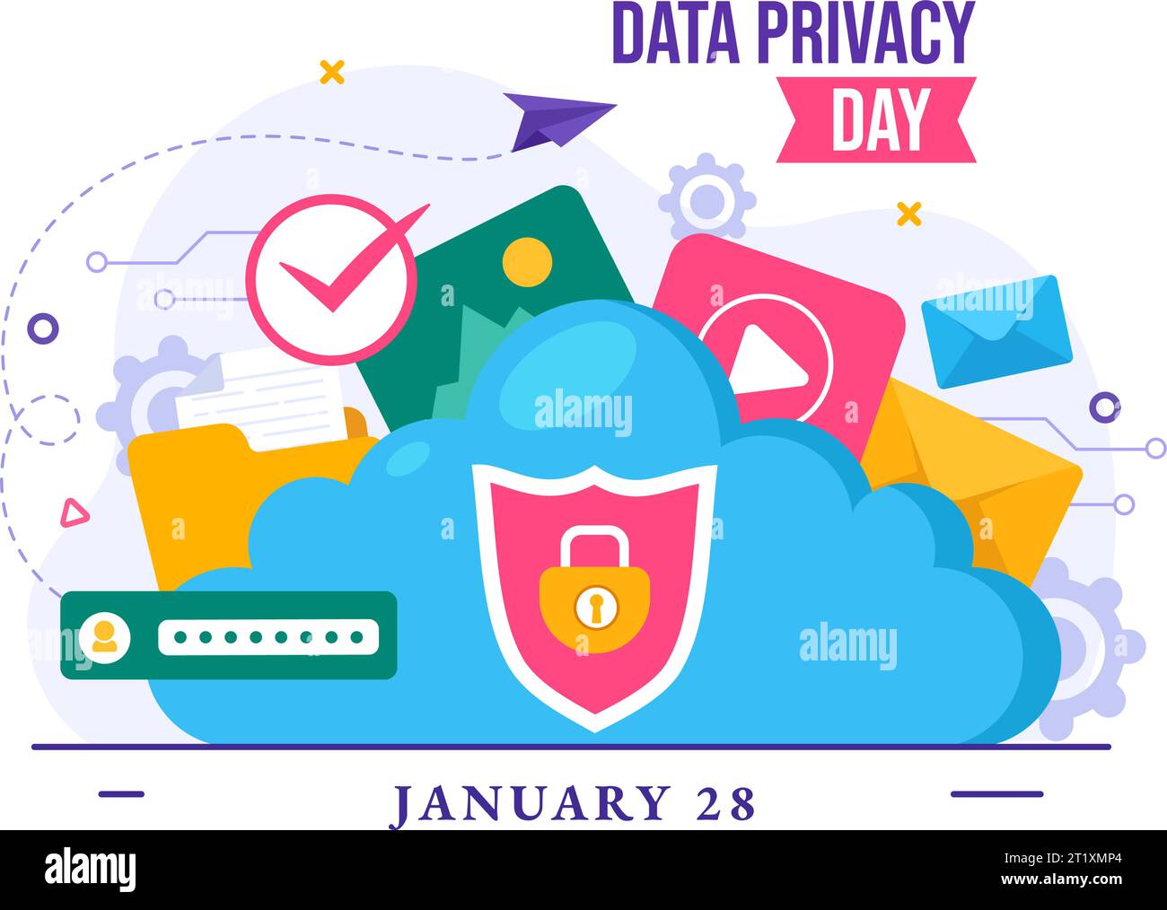 Data Privacy Day Vector Illustration on January 28 with Lock on the ...