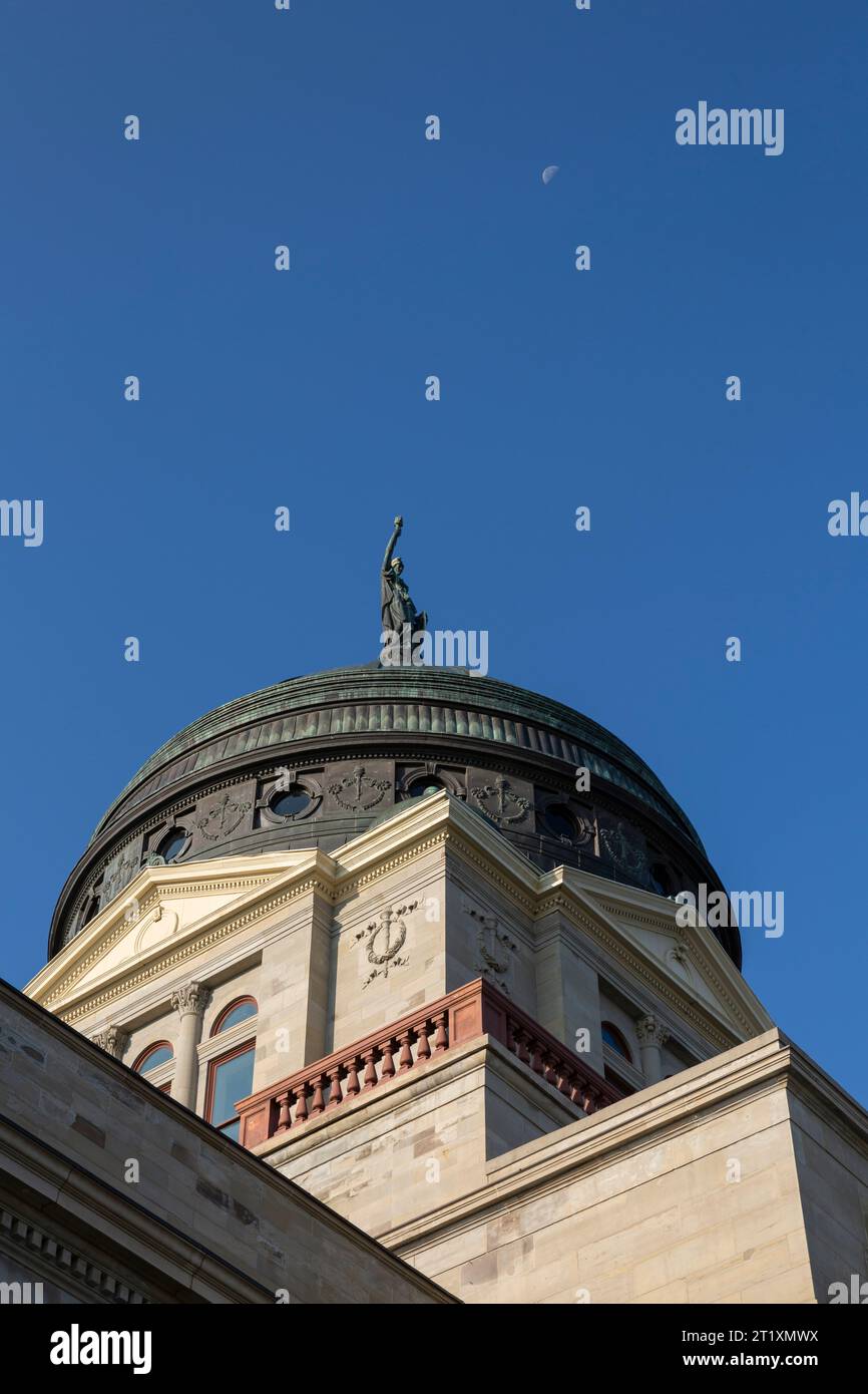 The Montana Statue crowns the copper dome of the Montana State Capitol ...
