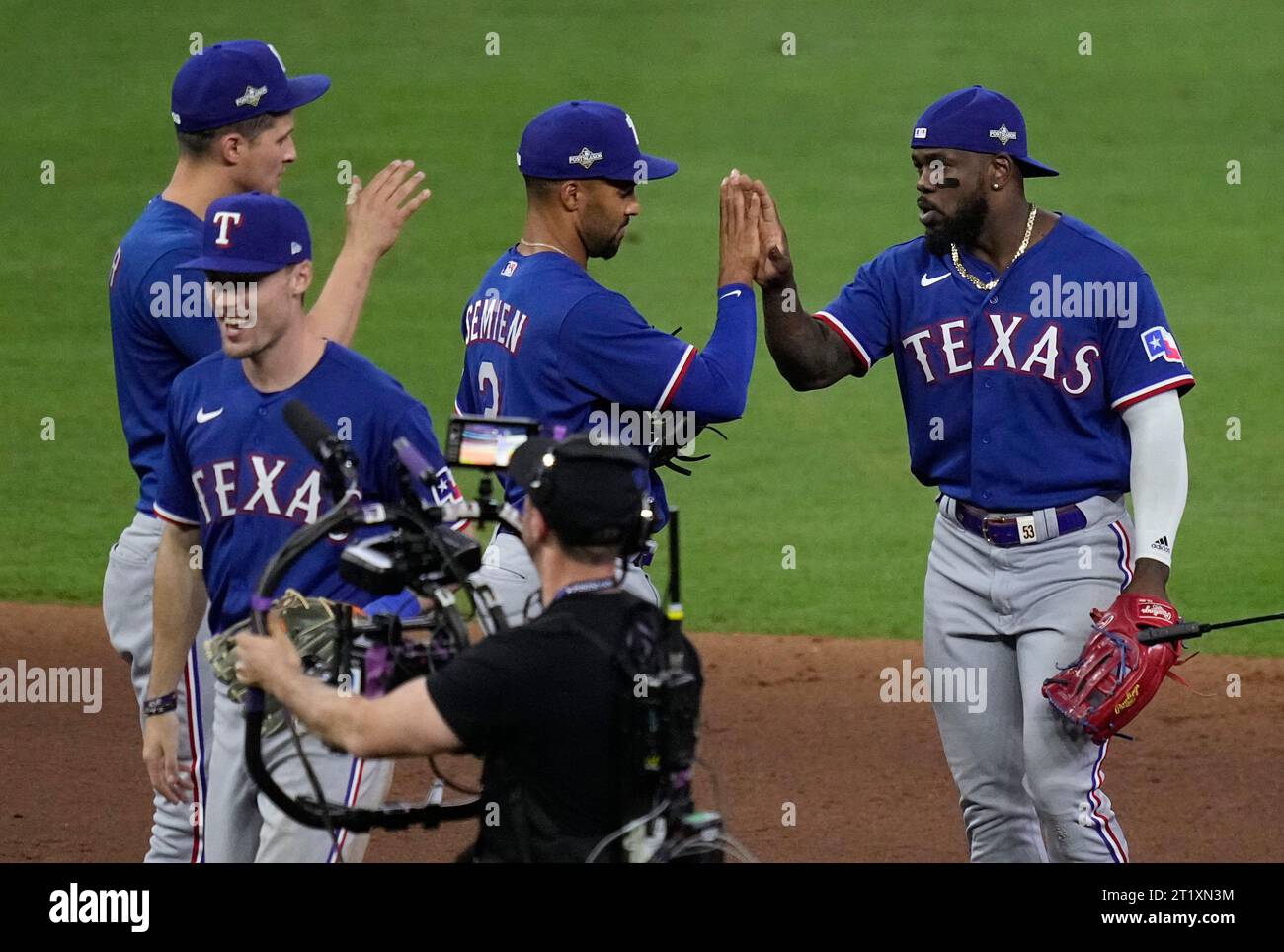 Houston, United States. 15th Oct, 2023. Texas Rangers Marcus Semien and ...