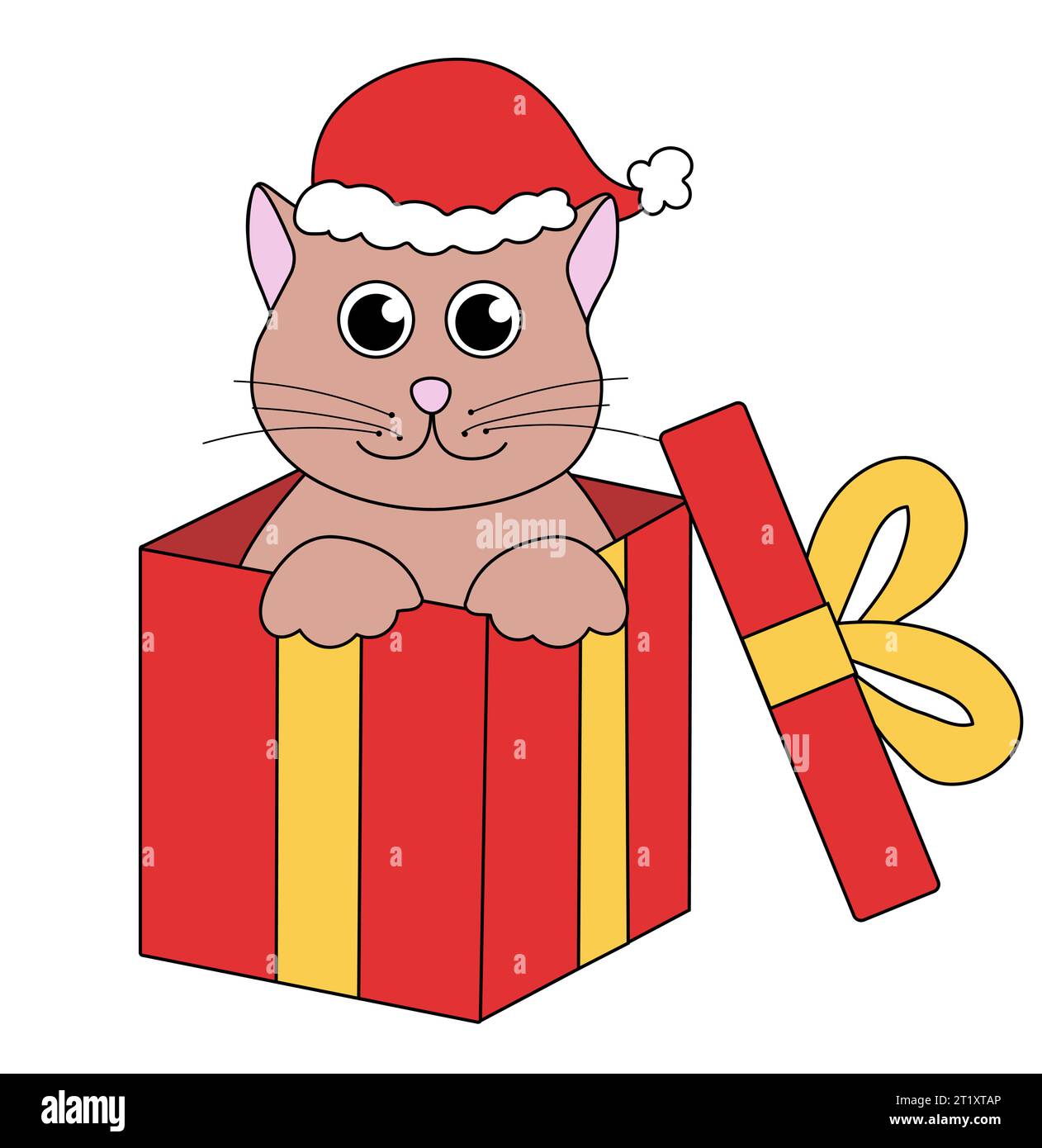 Cartoon Christmas and New Year Cat character. Cute Kitten in gift box ...