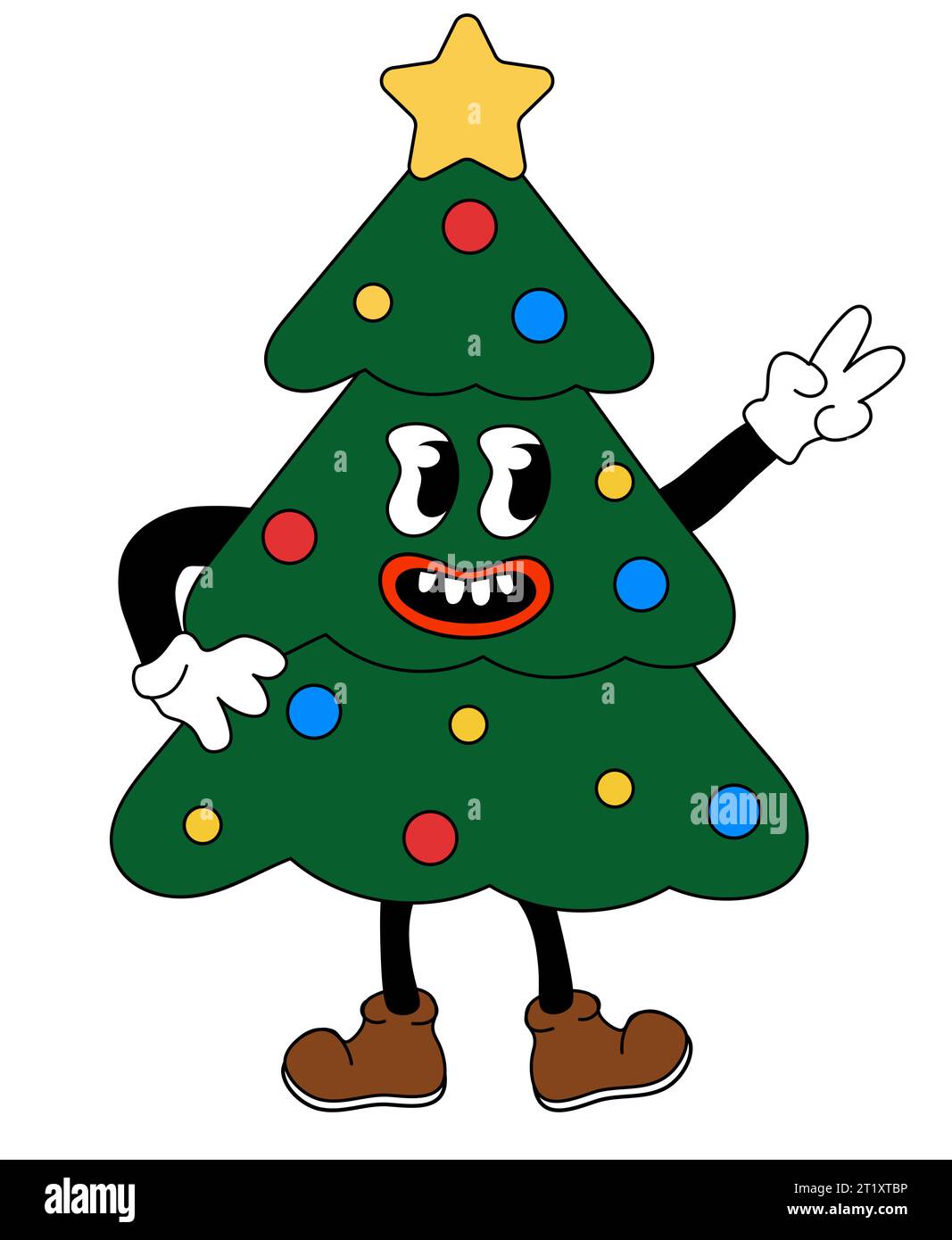 Retro 70s 60s 80s Hippie Groovy Christmas Tree Character show sign ...