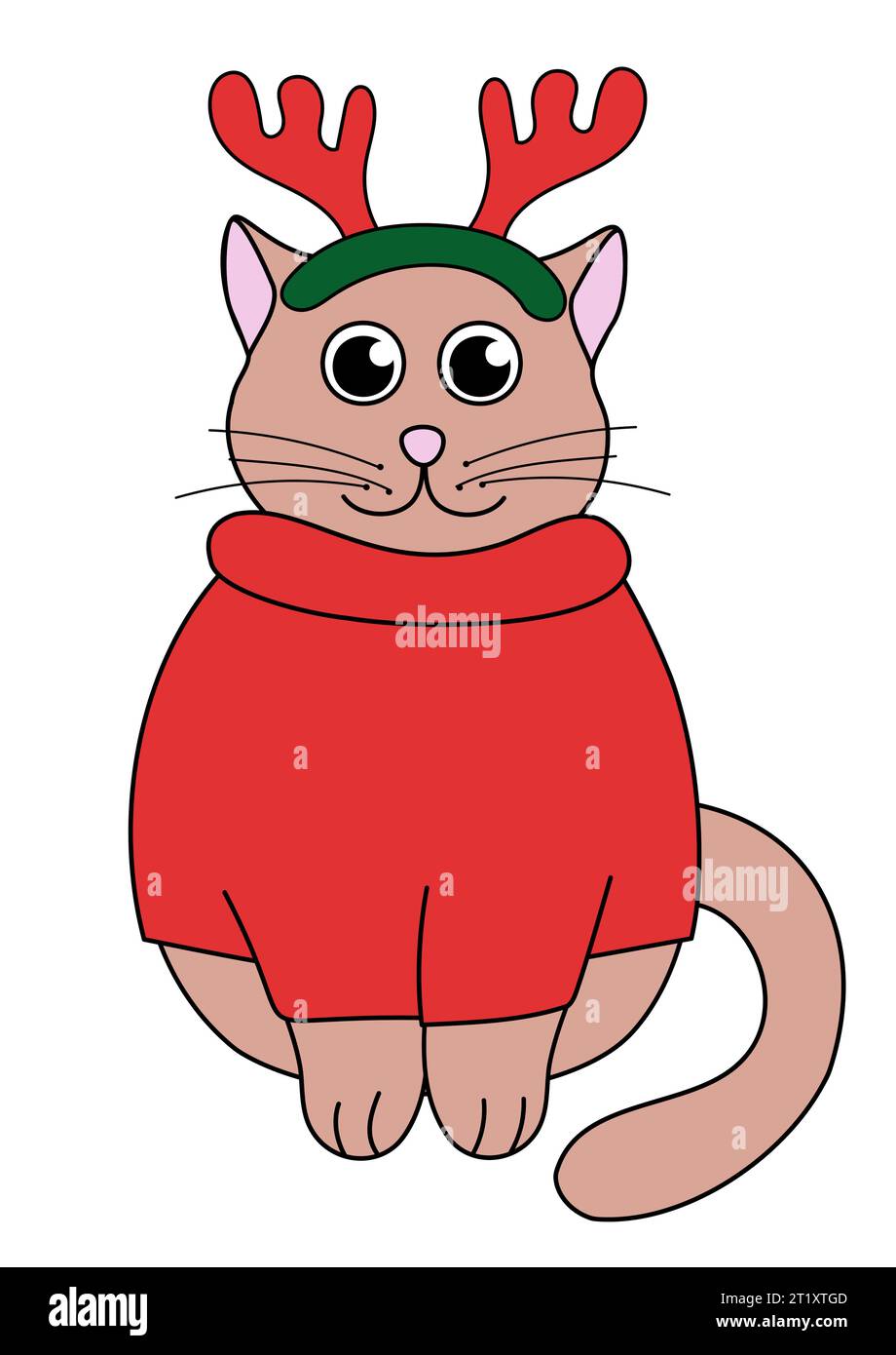 Cartoon Christmas and New Year Cat character. Cute Kitten with Deer ...