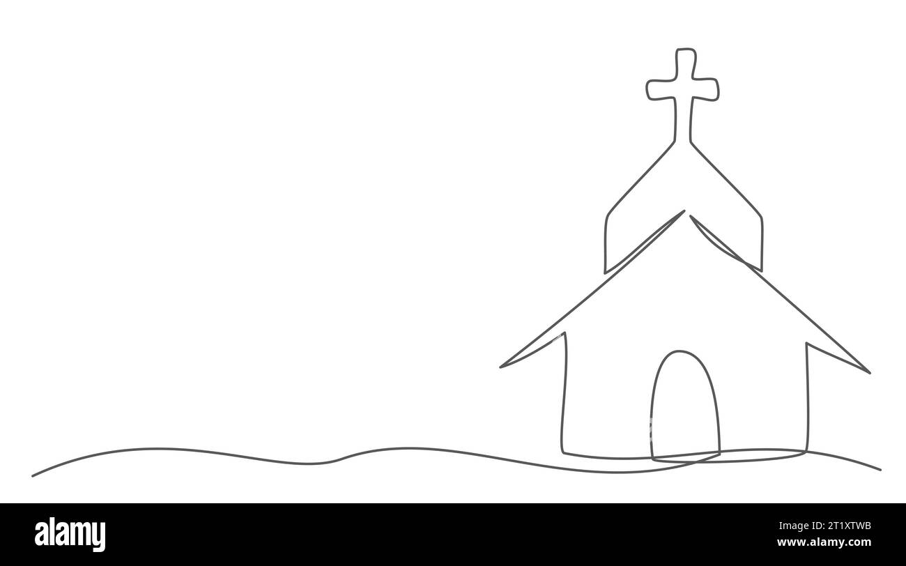 Church One line drawing isolated on white background Stock Vector Image ...