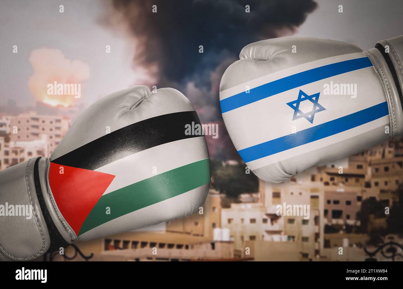 boxing gloves with flags of Israel and Palestine on the background of ...