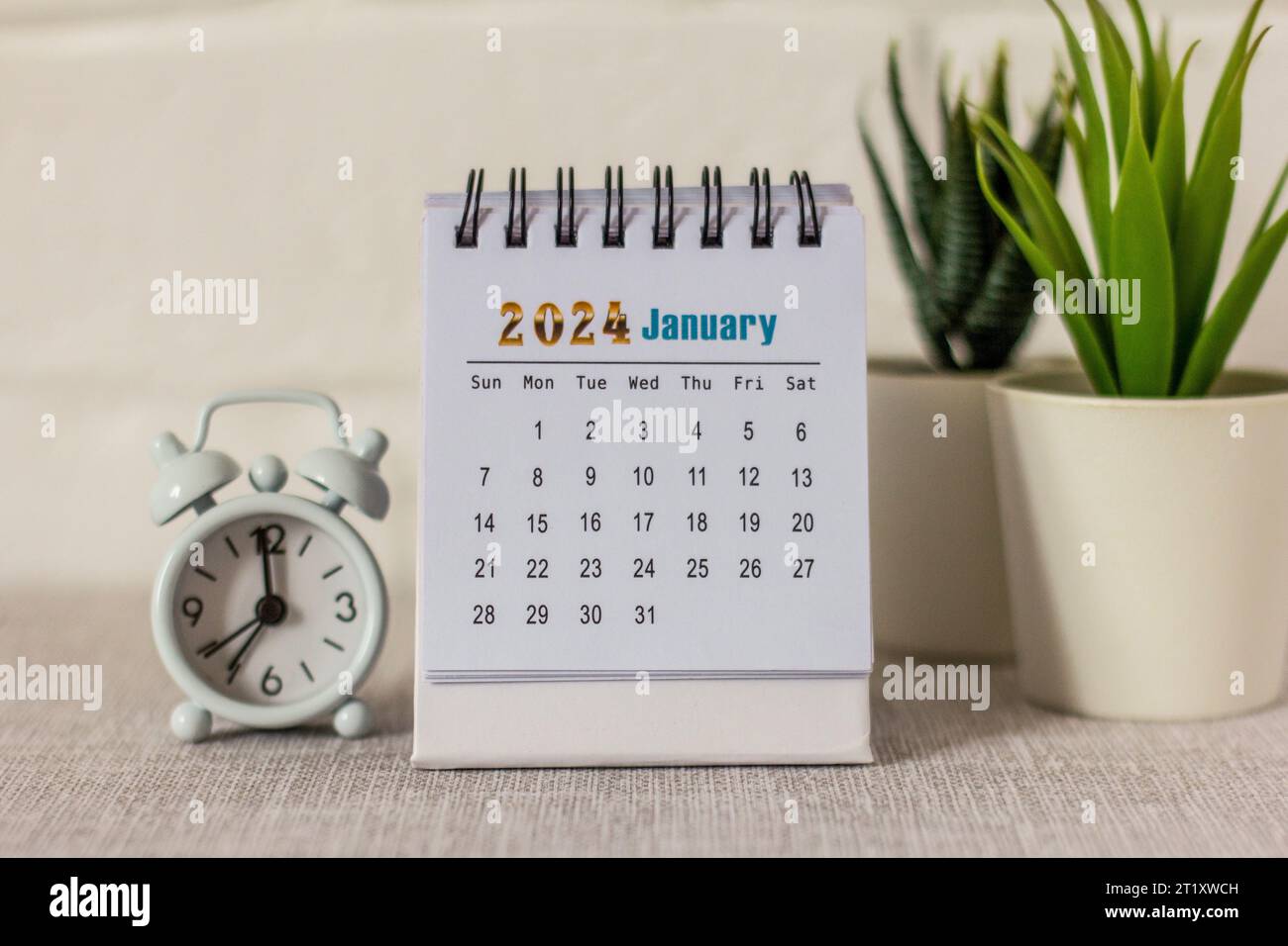 Hello January. January 2024 calendar for planning on your desktop Stock ...