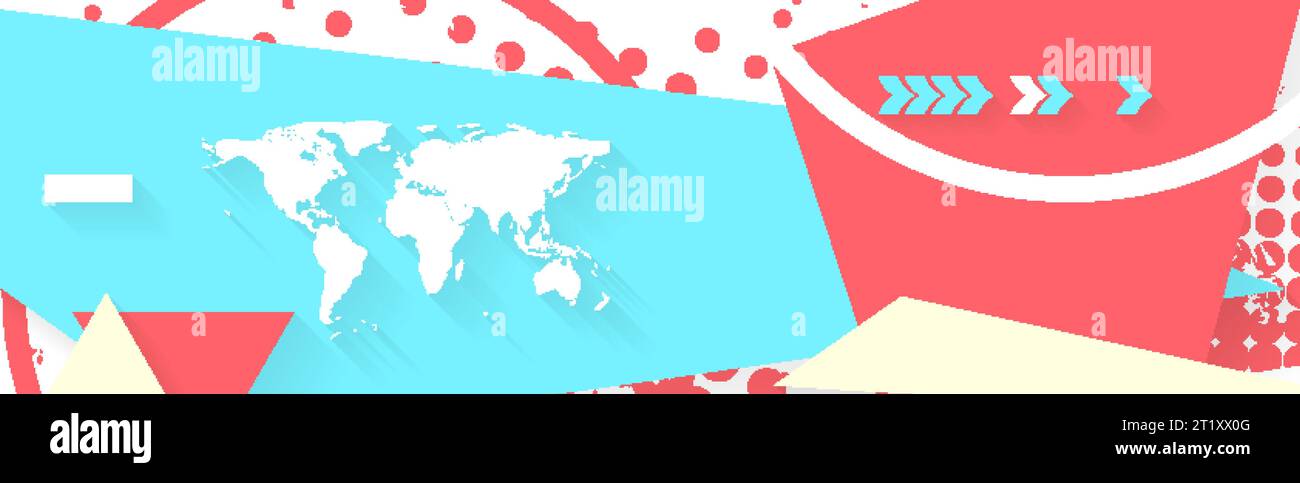 Pink and cyan minimal geometric flat abstract background with world map ...