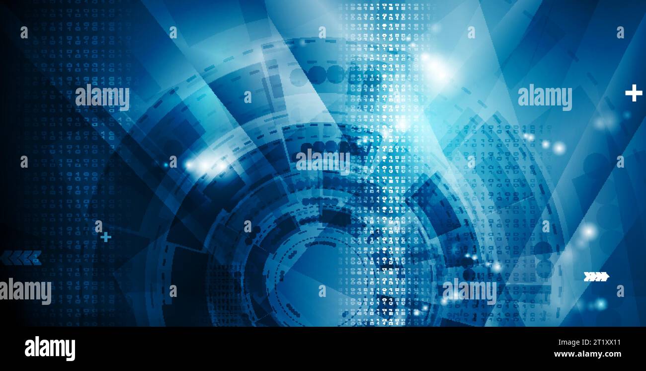 Dark blue shiny technology background with HUD gear elements. Abstract ...