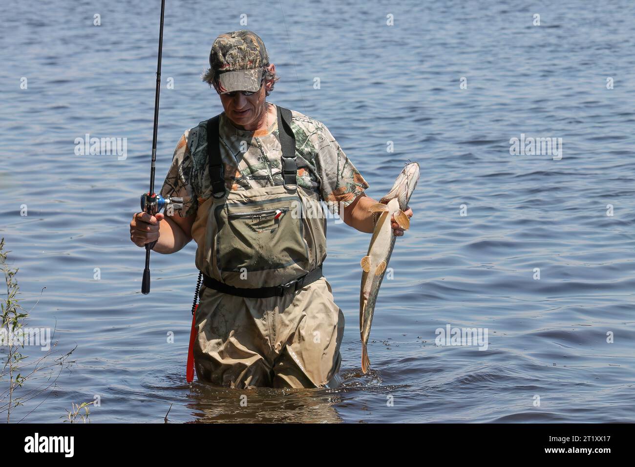Fishing. One of a series of photos of fishermen catching northern pike ...