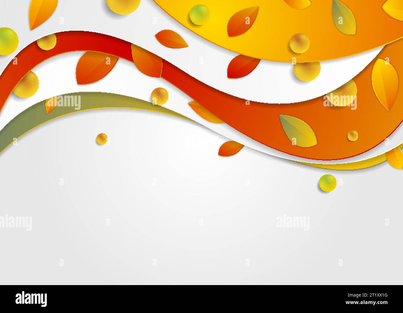 Bright autumn wavy background with leaves and glossy beads. Vector artistic design Stock Vector ...