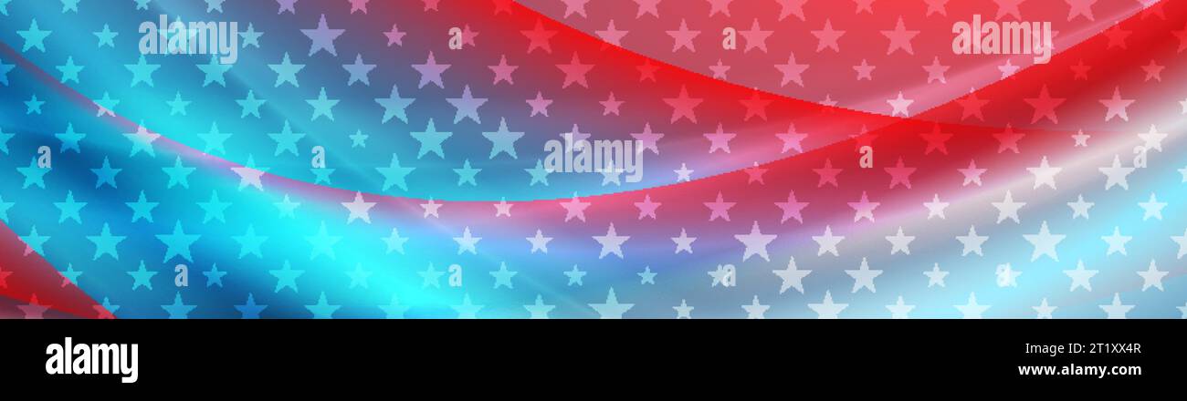 USA colors and stars abstract bright wavy background. Vector banner ...