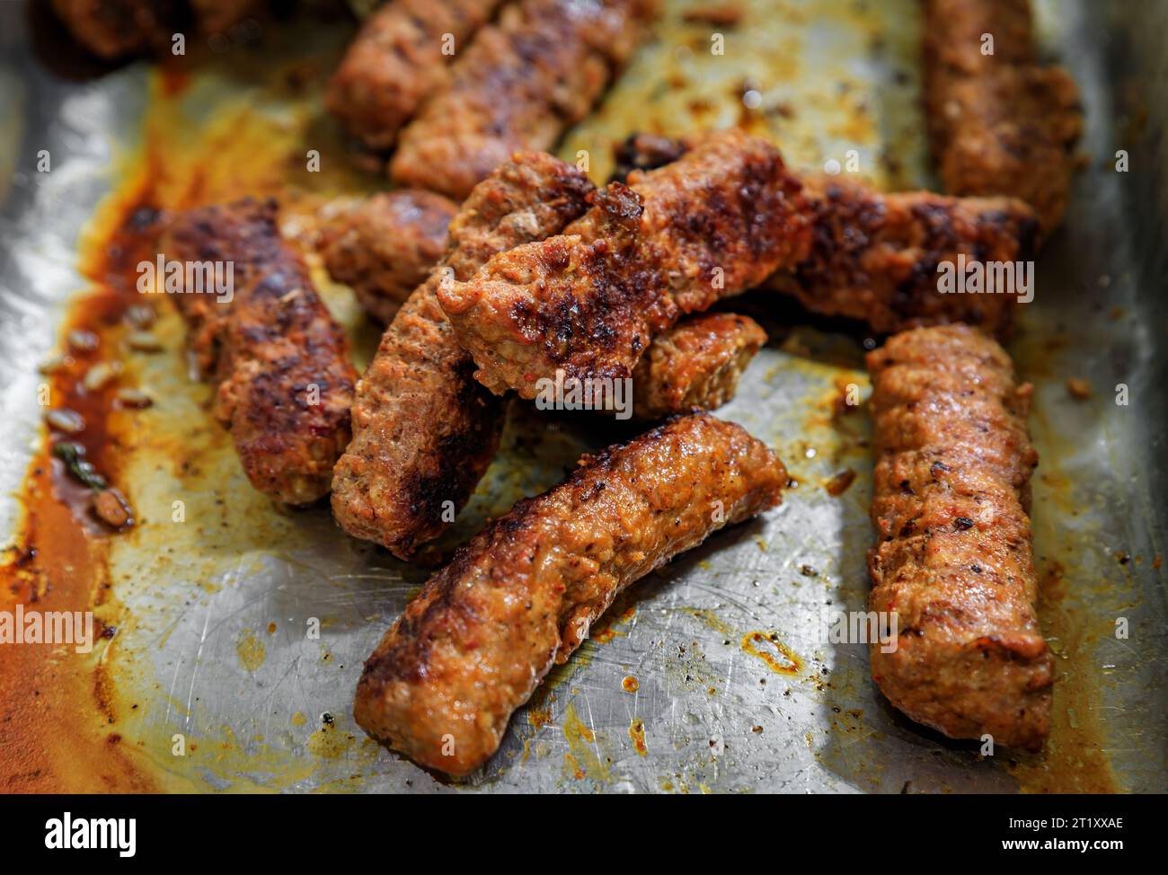 Traditional Armenian lule kebab or lula kebab, skewer roasted meat at a ...