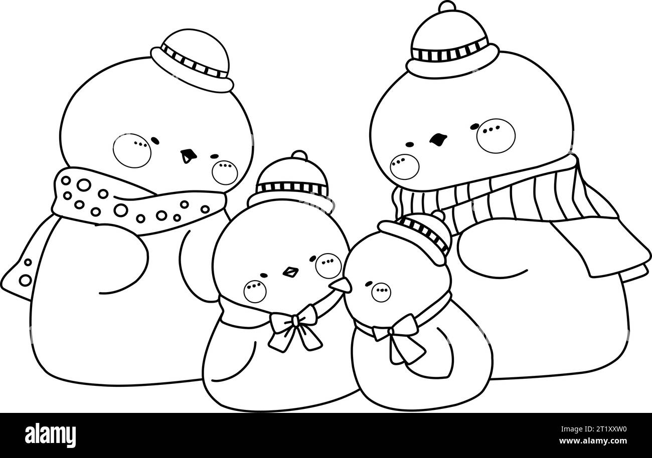 Cute funny family of snowmen. Coloring page for children.Merry ...