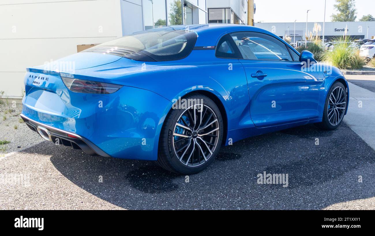 Bordeaux , France - 10 06 2023 : Alpine A110 new sports modern blue car ...