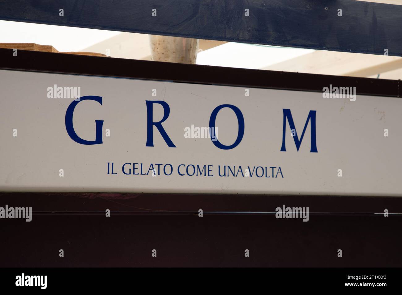 Milan , italy - 10 09 2023 : Grom ice-cream display logo brand and sign ...