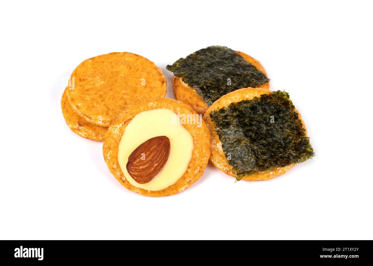 japanese rice crackers isolated on white background Stock Photo - Alamy