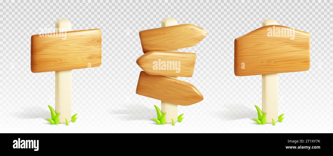 Wooden signboard 3d vector set - various boards and arrows with wood ...