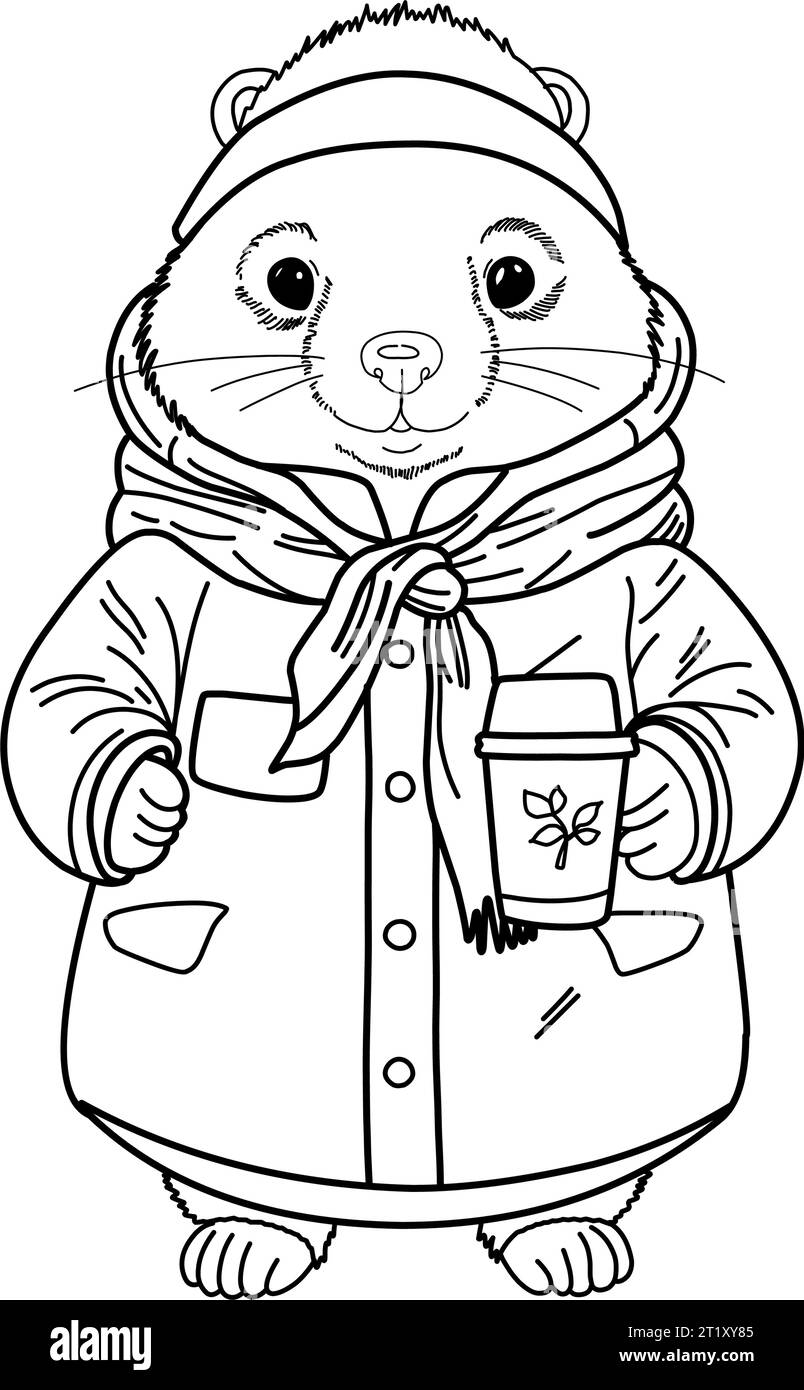 Groundhog Day February 2nd. Cute baby animal beaver. Coloring book ...