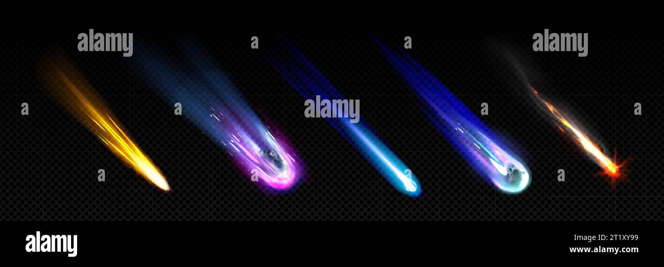 Falling and burning comet with light trail - realistic vector ...