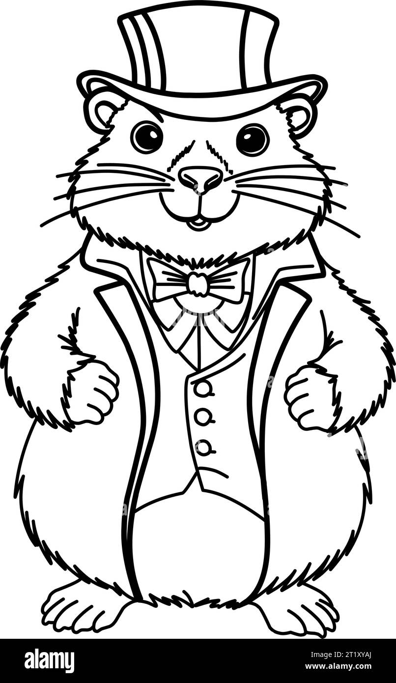 Groundhog Day February 2nd. Cute baby animal beaver. Coloring book ...