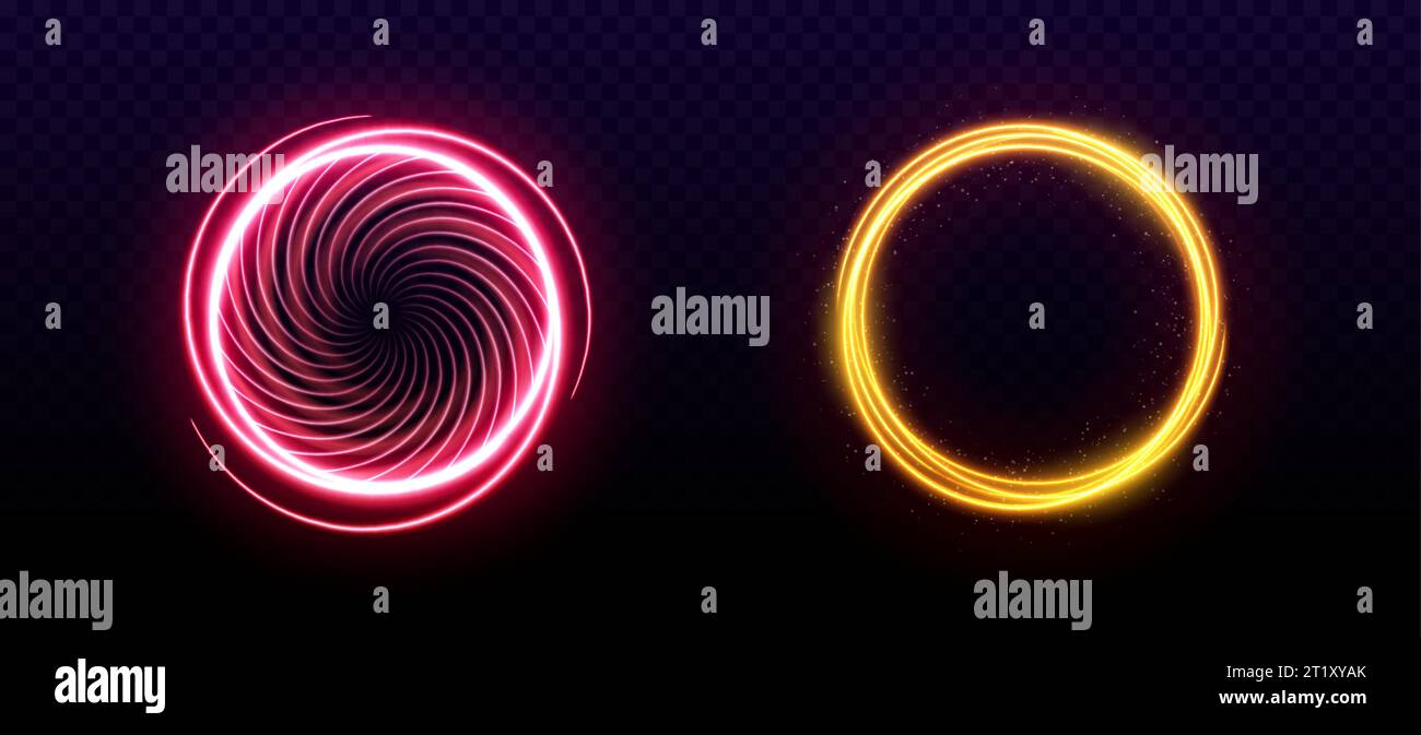 Magic neon light circle portal with glow effect. Ring line spark flare ...