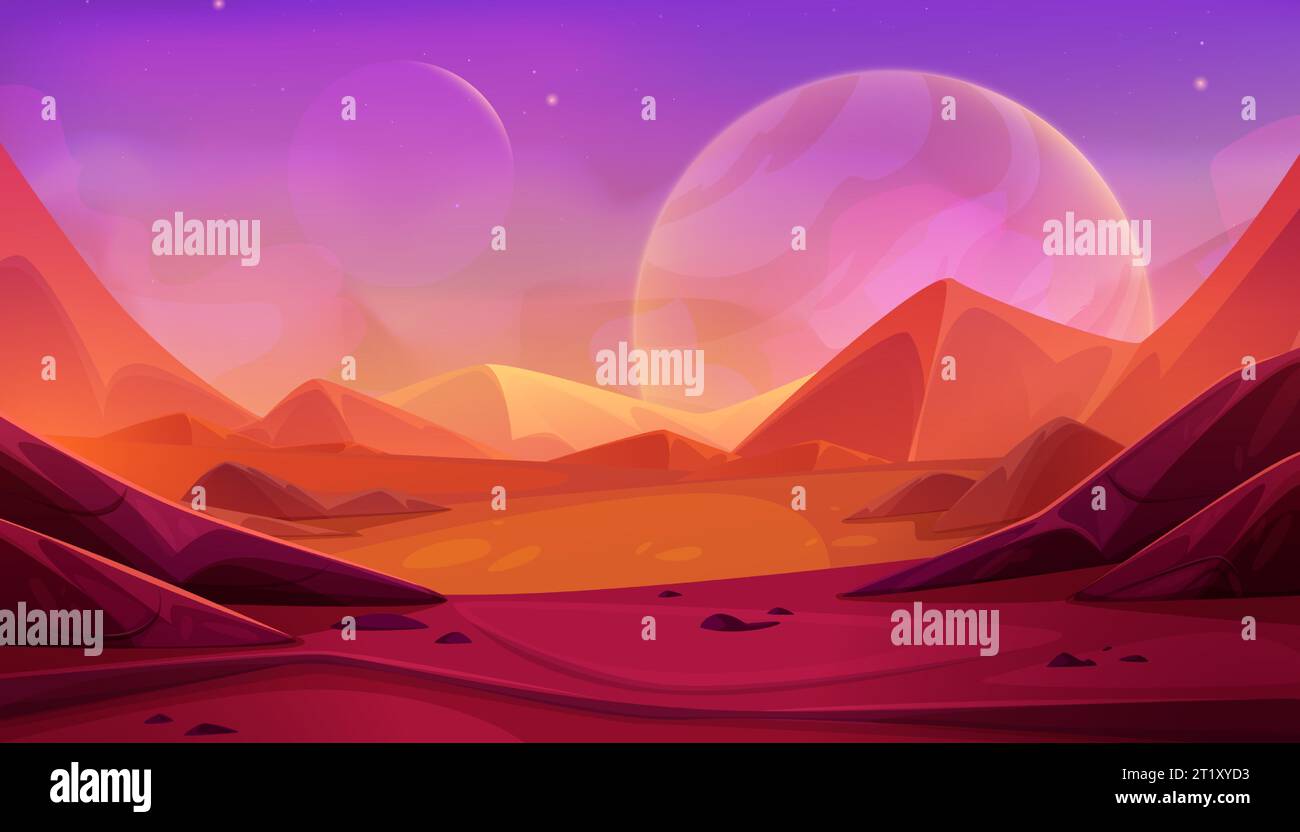 Alien planet landscape with Martian desert. Vector cartoon illustration ...