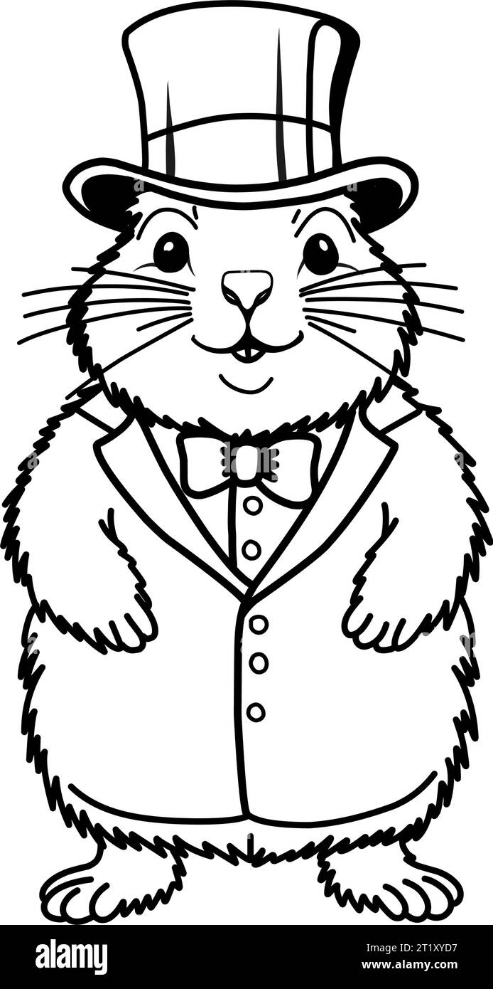 Groundhog Day February 2nd. Cute baby animal beaver. Coloring book ...