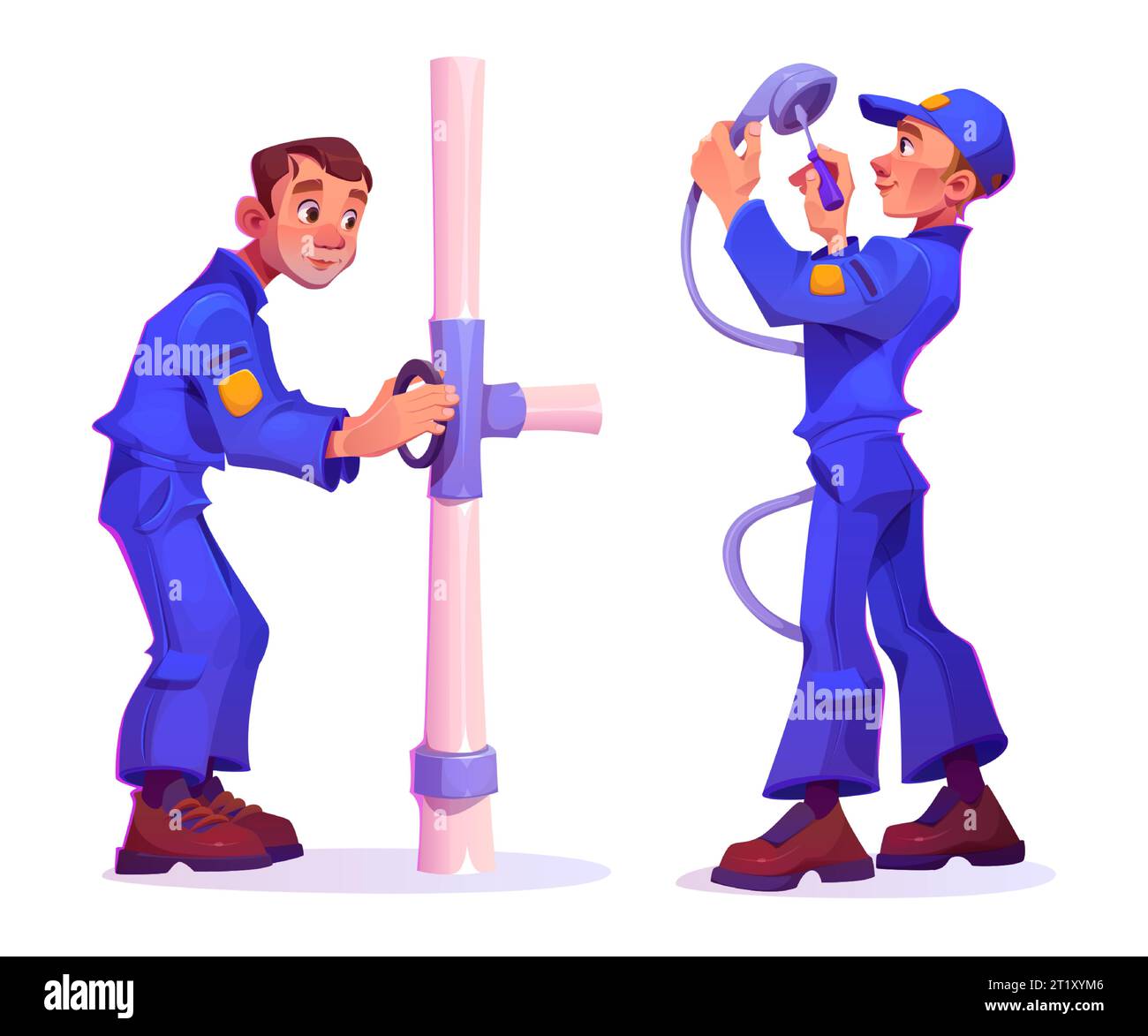 Set of male plumber characters isolated on white background. Vector ...