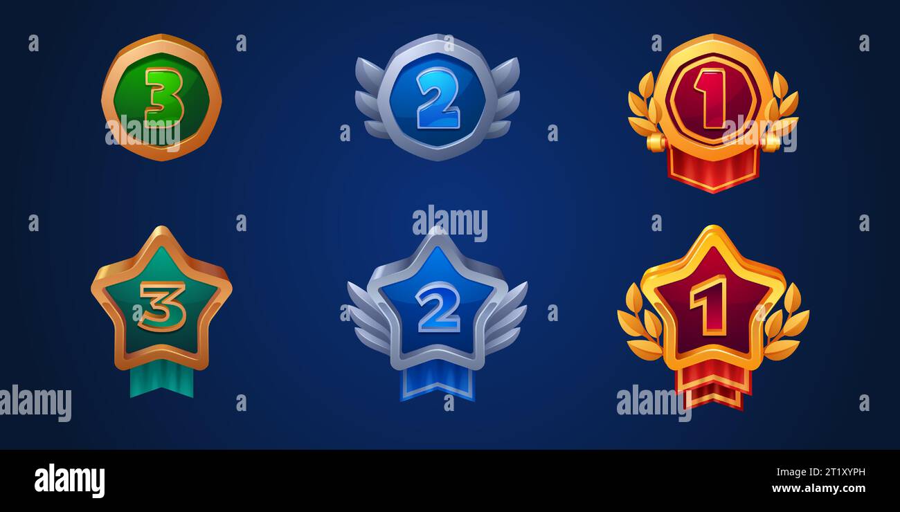 Game victory rank medals isolated on background. Vector cartoon ...