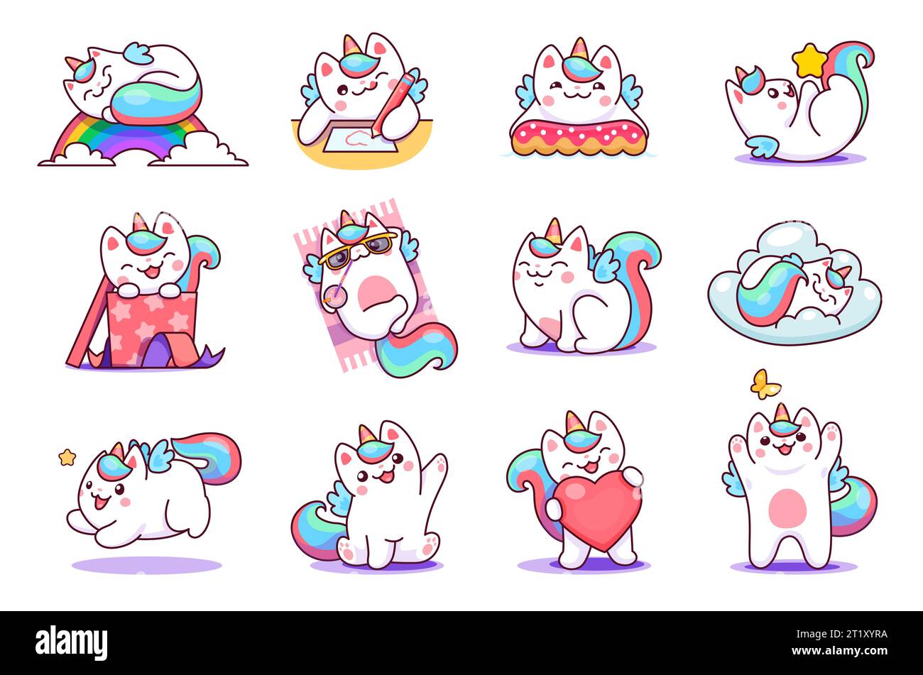 Caticorn characters, funny kitten cat unicorn, vector cartoon cute pet ...