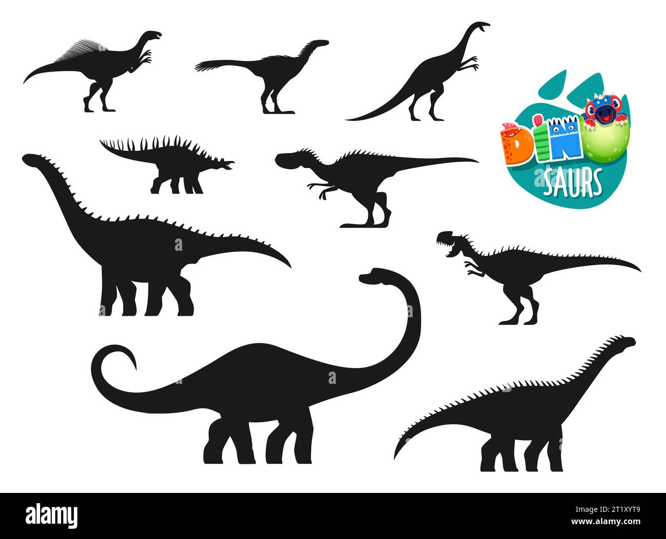 Dinosaur, extinct prehistoric animals silhouettes. Jurassic era ...