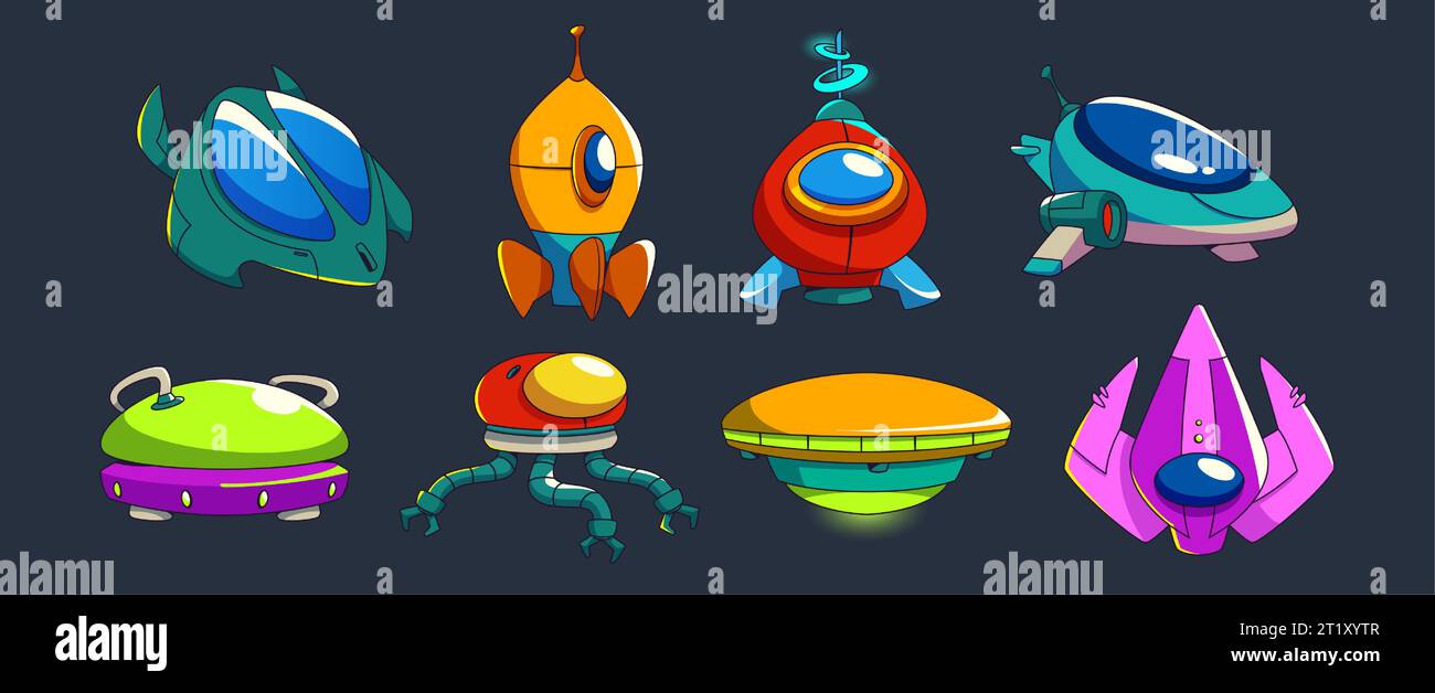 Game spacecraft set isolated on black background. Contemporary vector ...