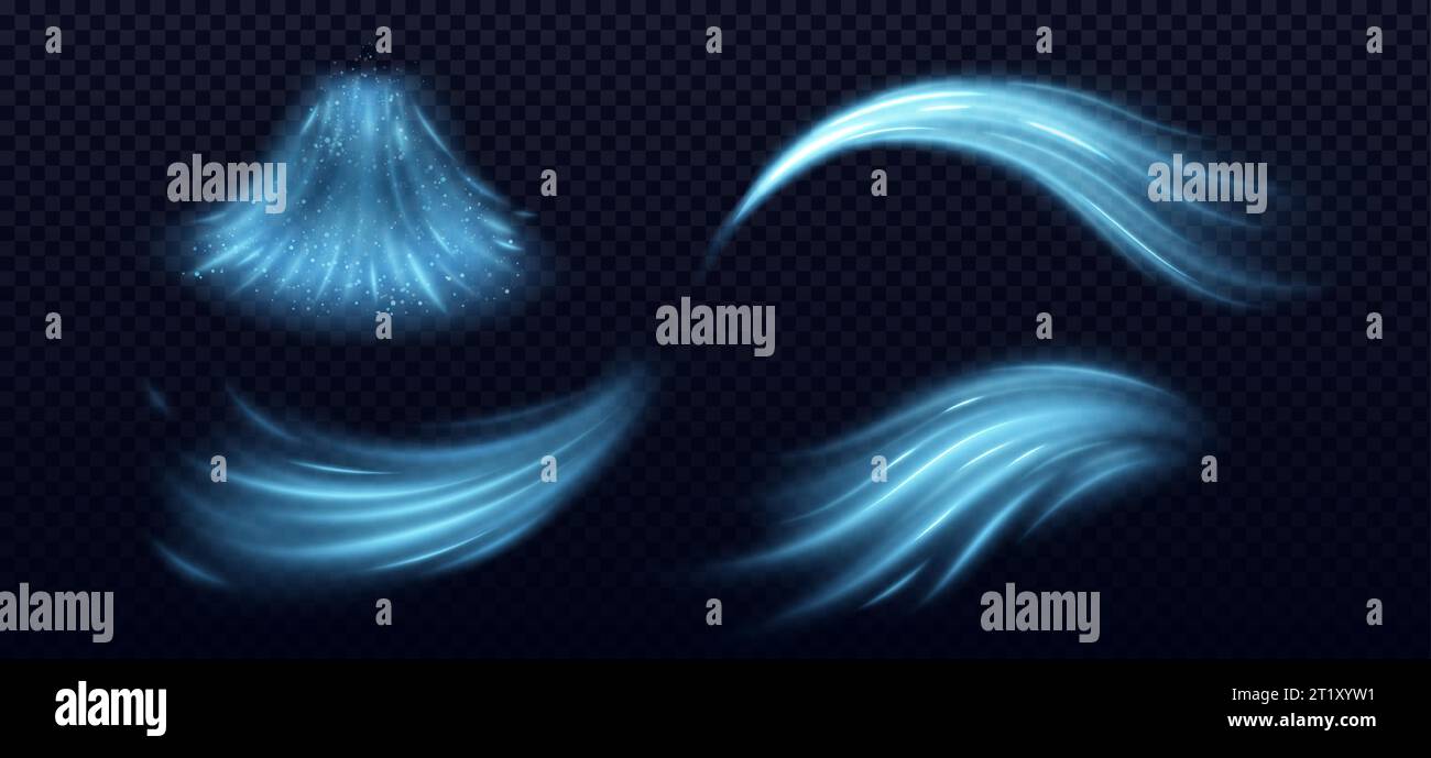Cool air waves with wind flow effect. Realistic vector illustration set ...