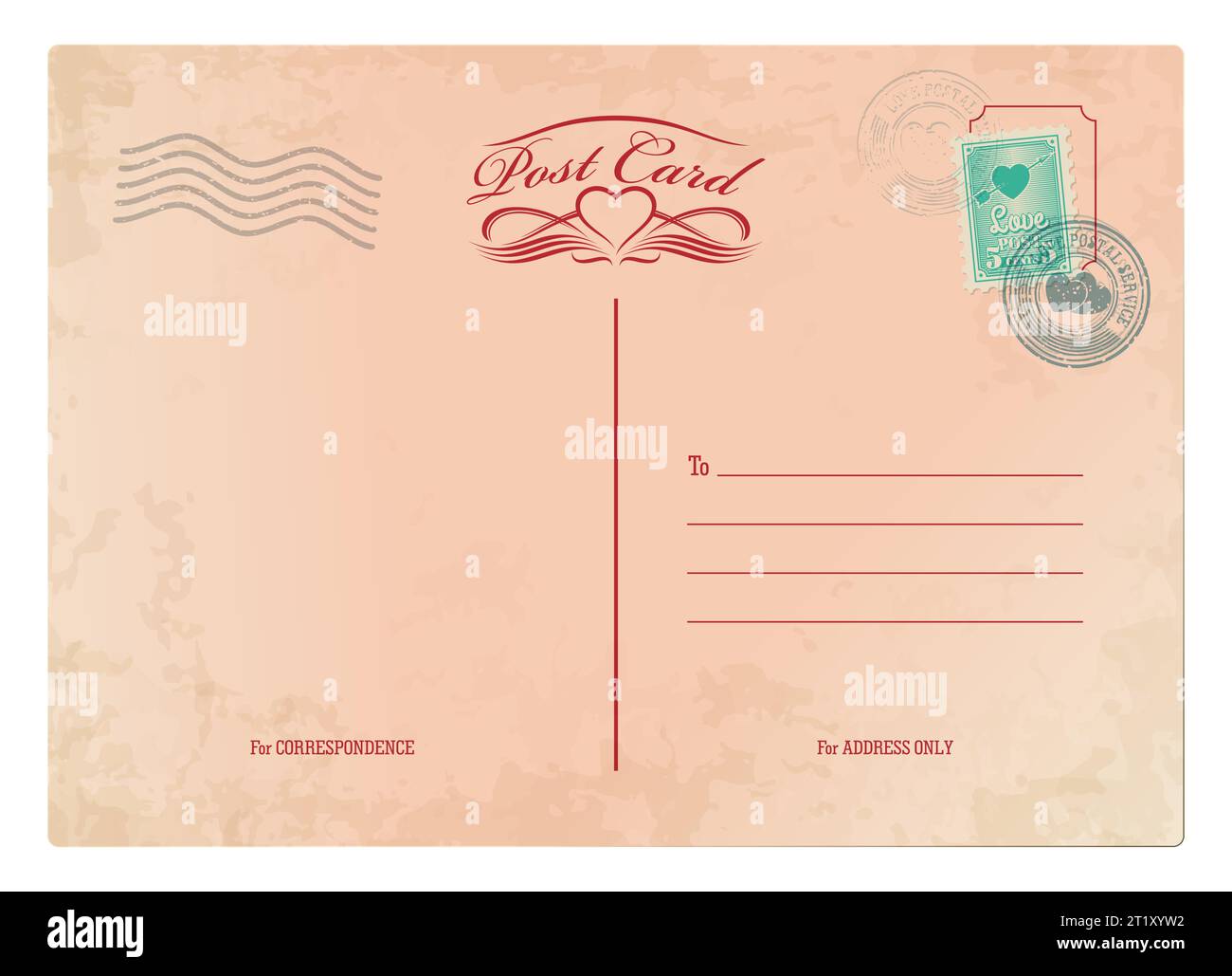 Valentine day antique postcard, retro postage stamp and vintage mail ...