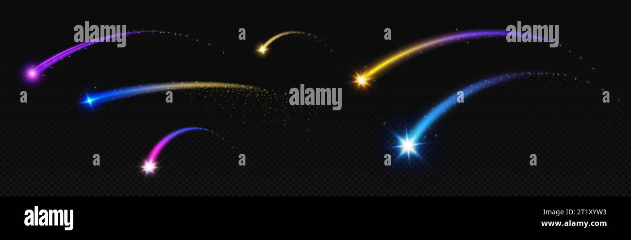Shooting star light arc curve with magic glitter. Blue arch neon ...