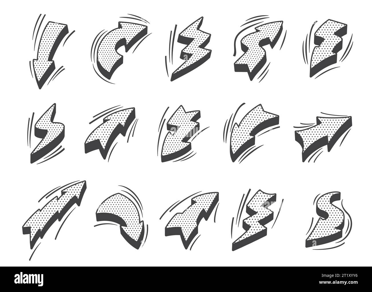 Lightning thunderbolt comic arrows, monochrome cartoon flash energy ...