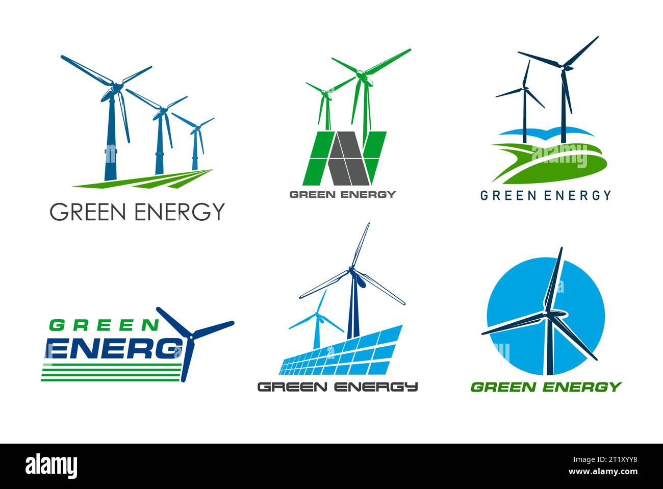 Wind turbine icons, green clean energy and power generators, vector ...
