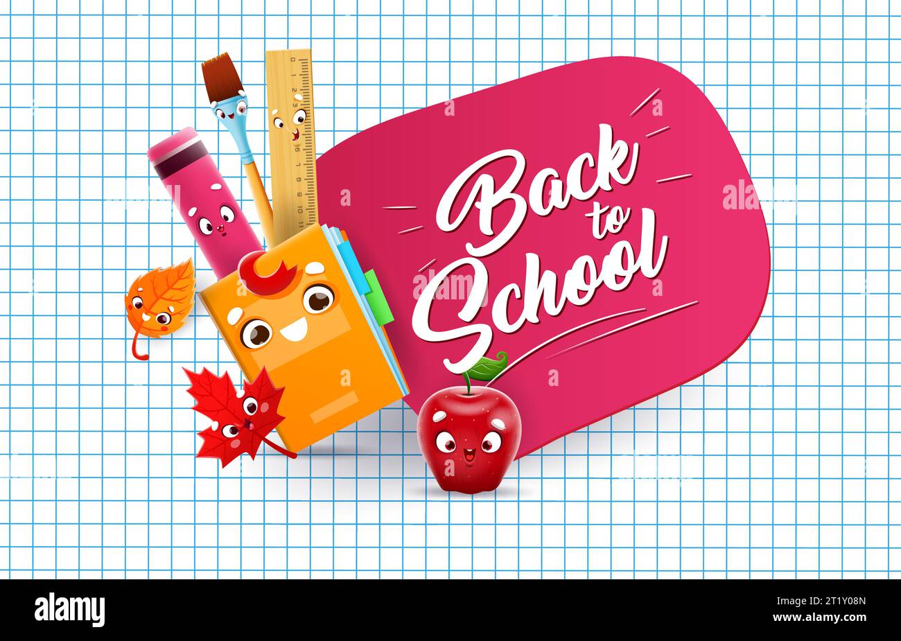 School education cartoon characters, vector back to school poster. Cute ...